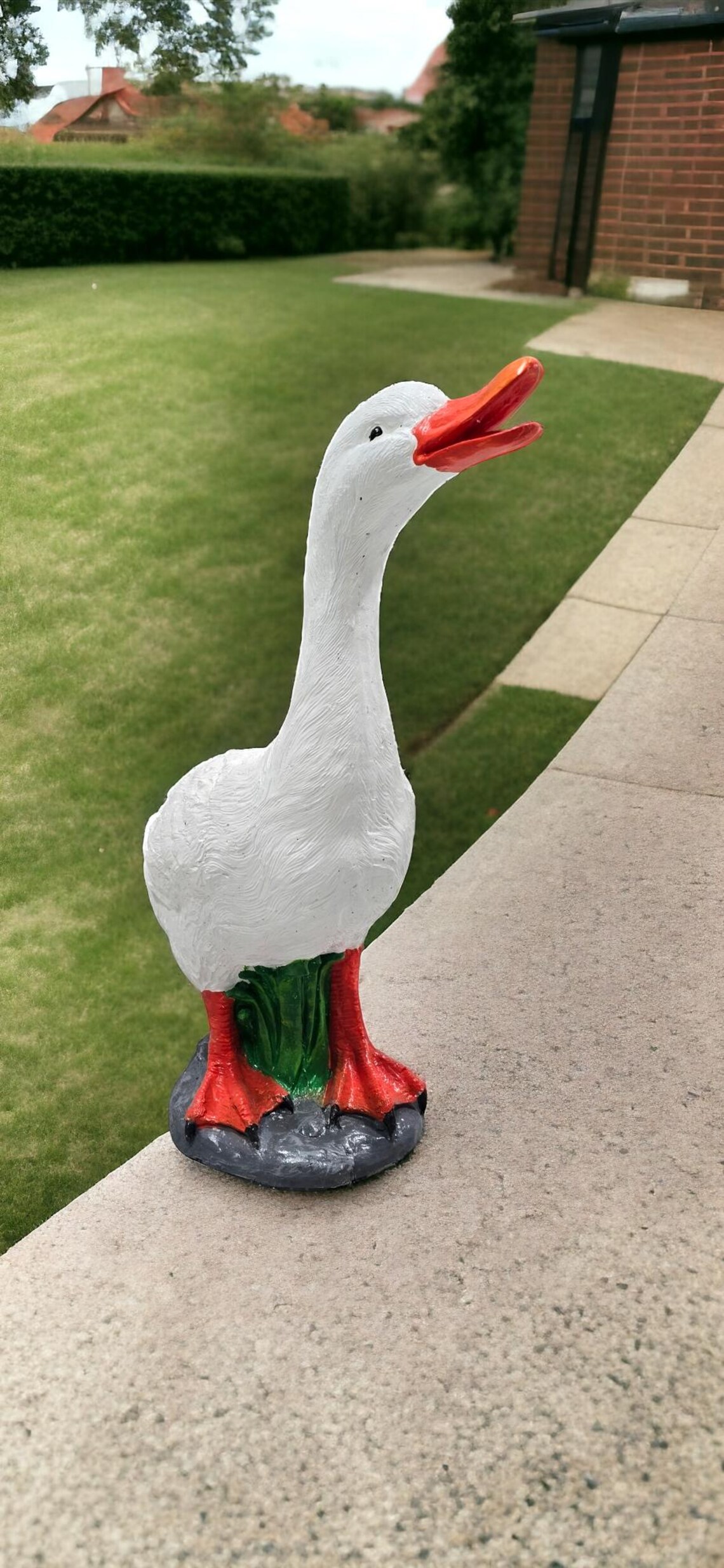 19" Cement Porch Goose Statue, American Dress up Goose Statue, Life ...