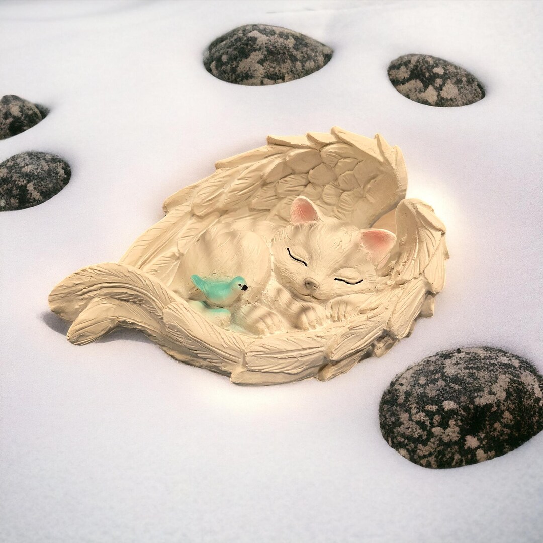 9" Memorial Cat Statue – Weatherproof Resin Sleeping Cat Tribute for ...