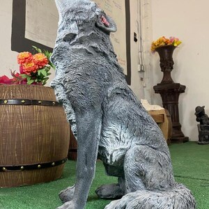 Wolf Sculpture Very Detailed Sitting Up-right Howling Statue Handmade ...