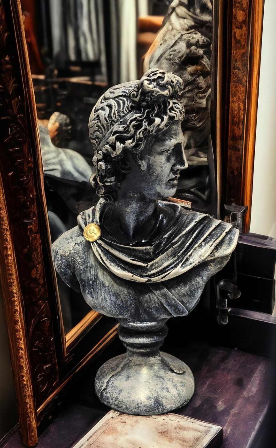 11.8" Apollo Bust Sculpture – Handcrafted Concrete Greek God Statue ...
