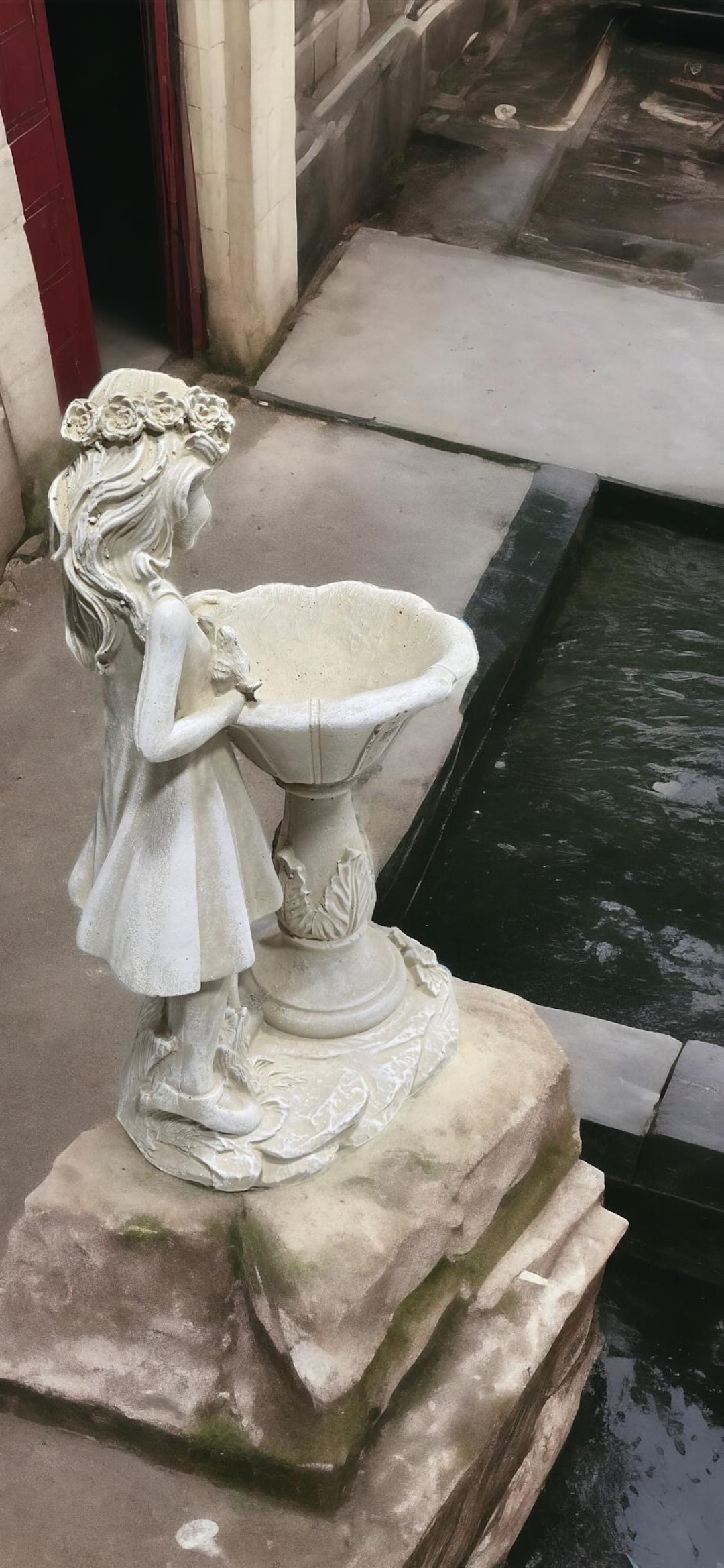 15" Handcrafted Concrete Lady With Bird Bath – Timeless Garden ...