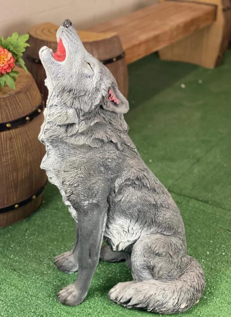 Wolf Sculpture Very Detailed Sitting Up-right Howling Statue Handmade ...