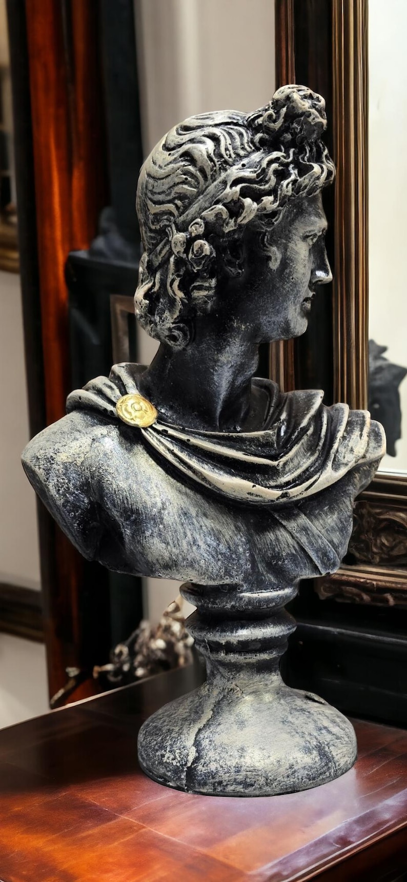 11.8" Apollo Bust Sculpture – Handcrafted Concrete Greek God Statue ...