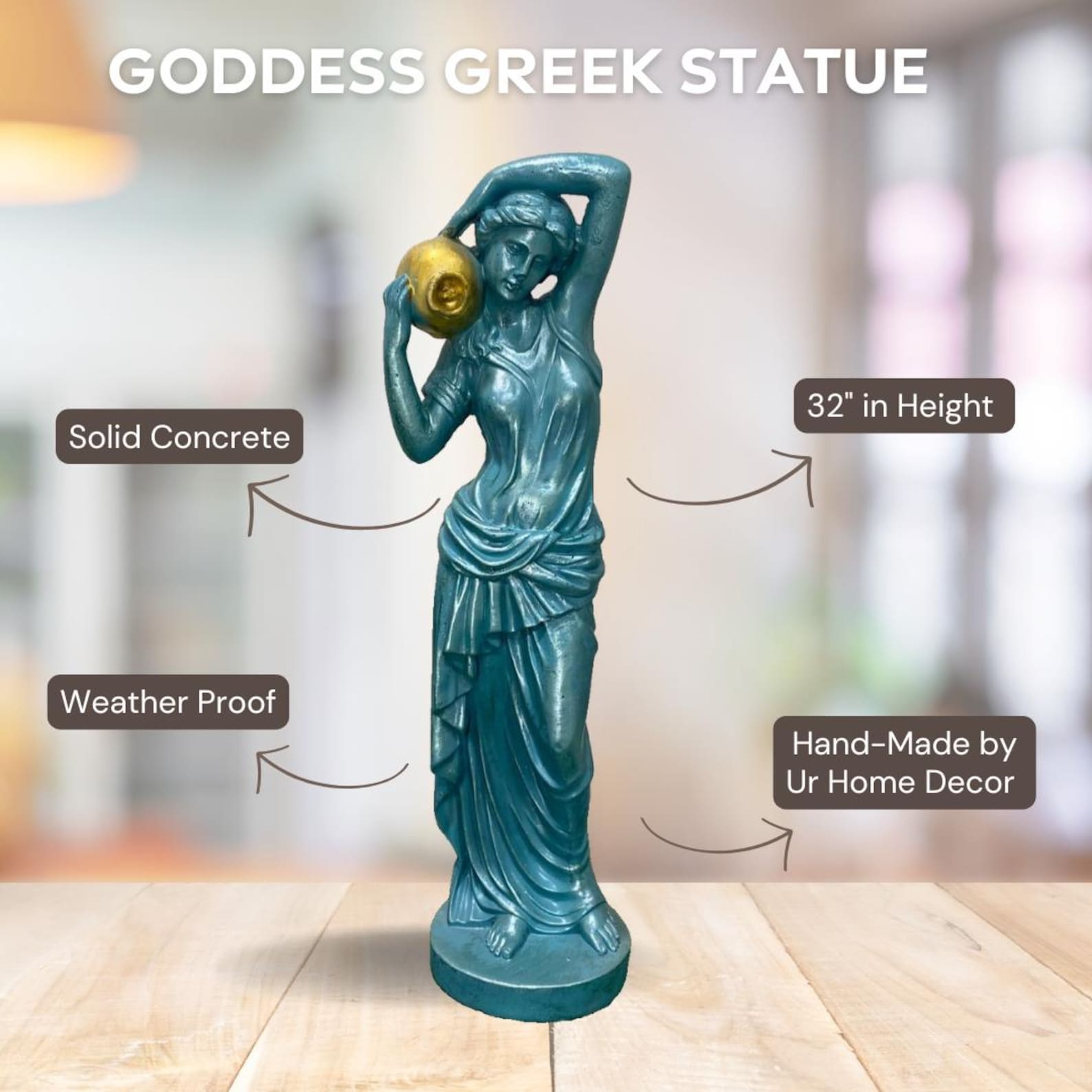 32" Solid Concrete Dione the Divine Water Goddess Greek Statue, Outdoor ...