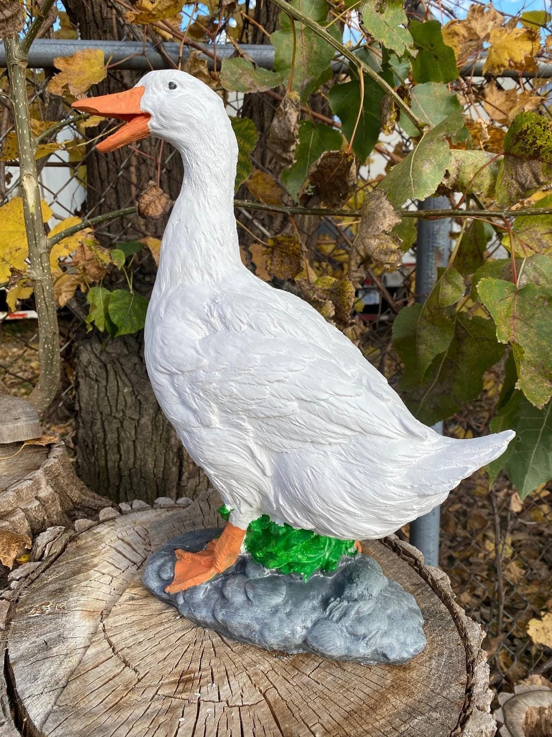 17" Concretemix Porch Goose Statue, American Dress up Goose Statue ...