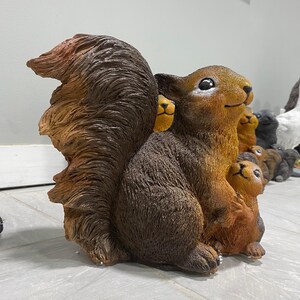 Large 14" Stone Squirrel Family, Weatherproof Outdoor Statues, Yard ...