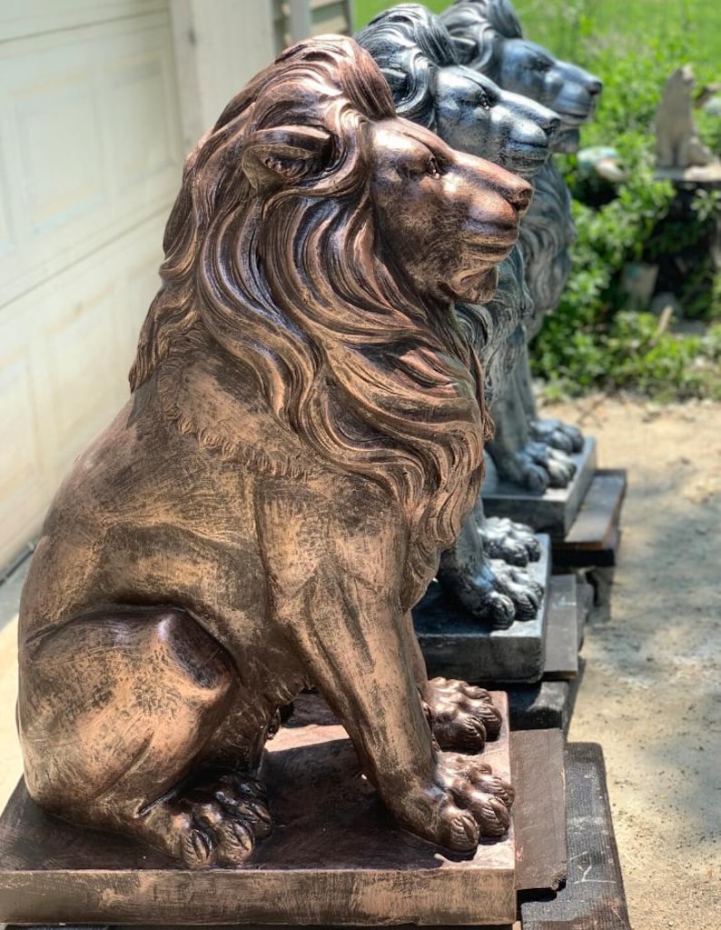 40" STONE Lion Statue | MASSIVE CONCRETE Lion Statue | Decor Statues ...