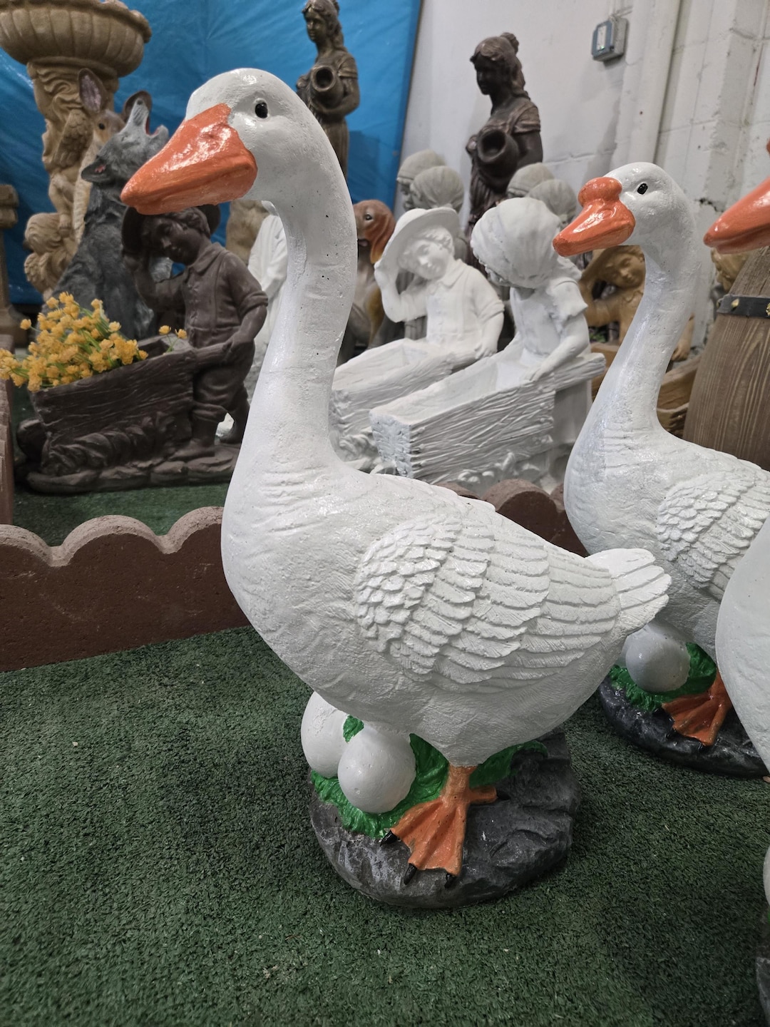 19" Cement Porch Goose Statue, American Dress up Goose Statue, Life ...