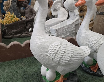 Large 17" Cement Porch Goose Statue, American Dress up Goose Statue ...