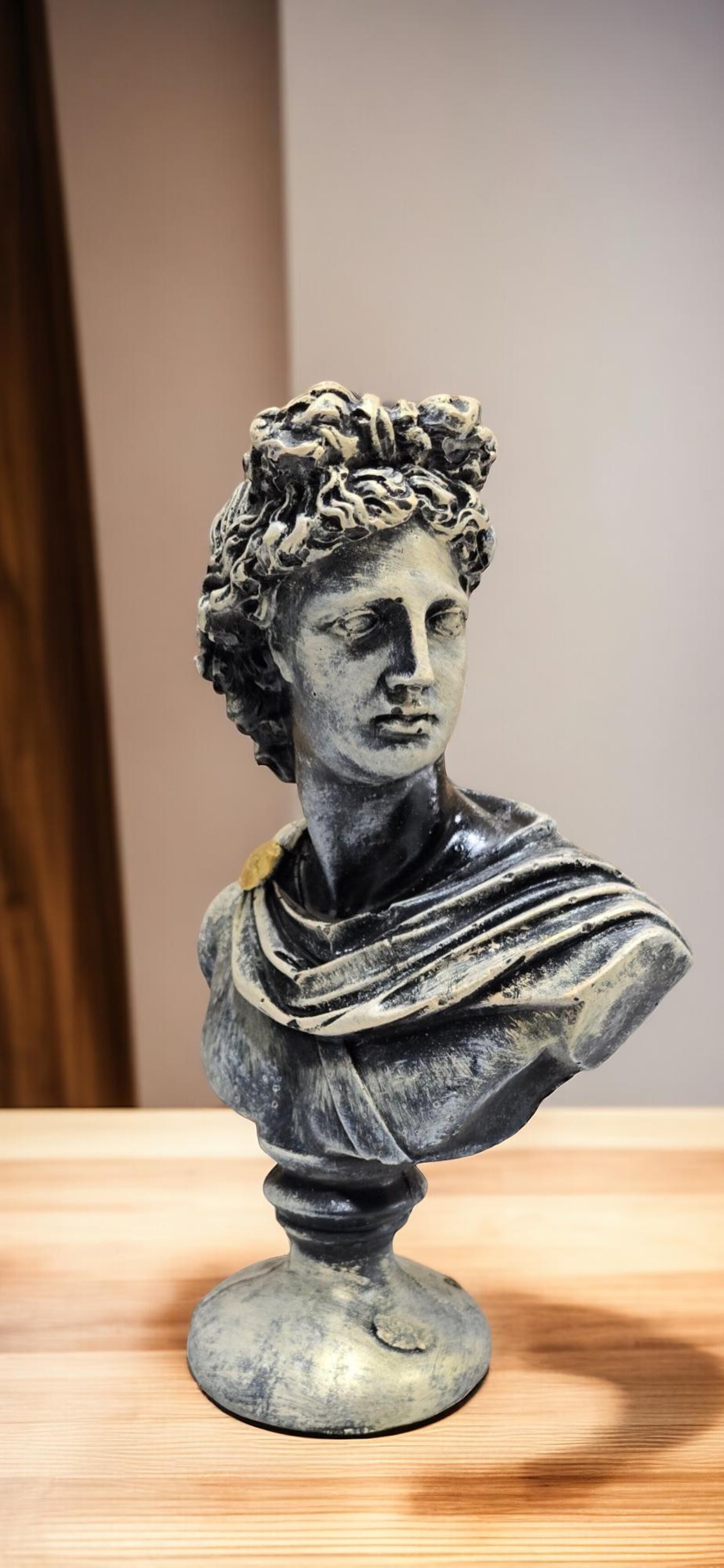 11.8" Apollo Bust Sculpture – Handcrafted Concrete Greek God Statue ...