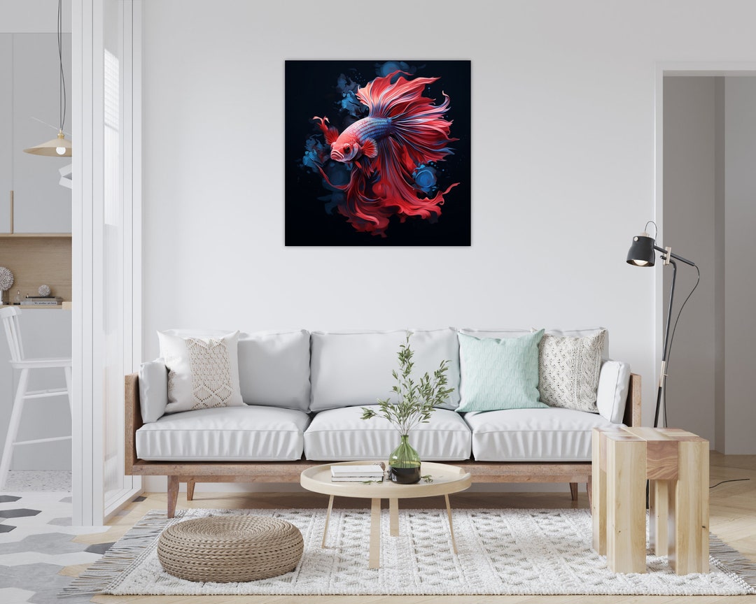 Red Betta Fish Poster, Cute Fish Artwork, Ocean Animal Wall Art ...