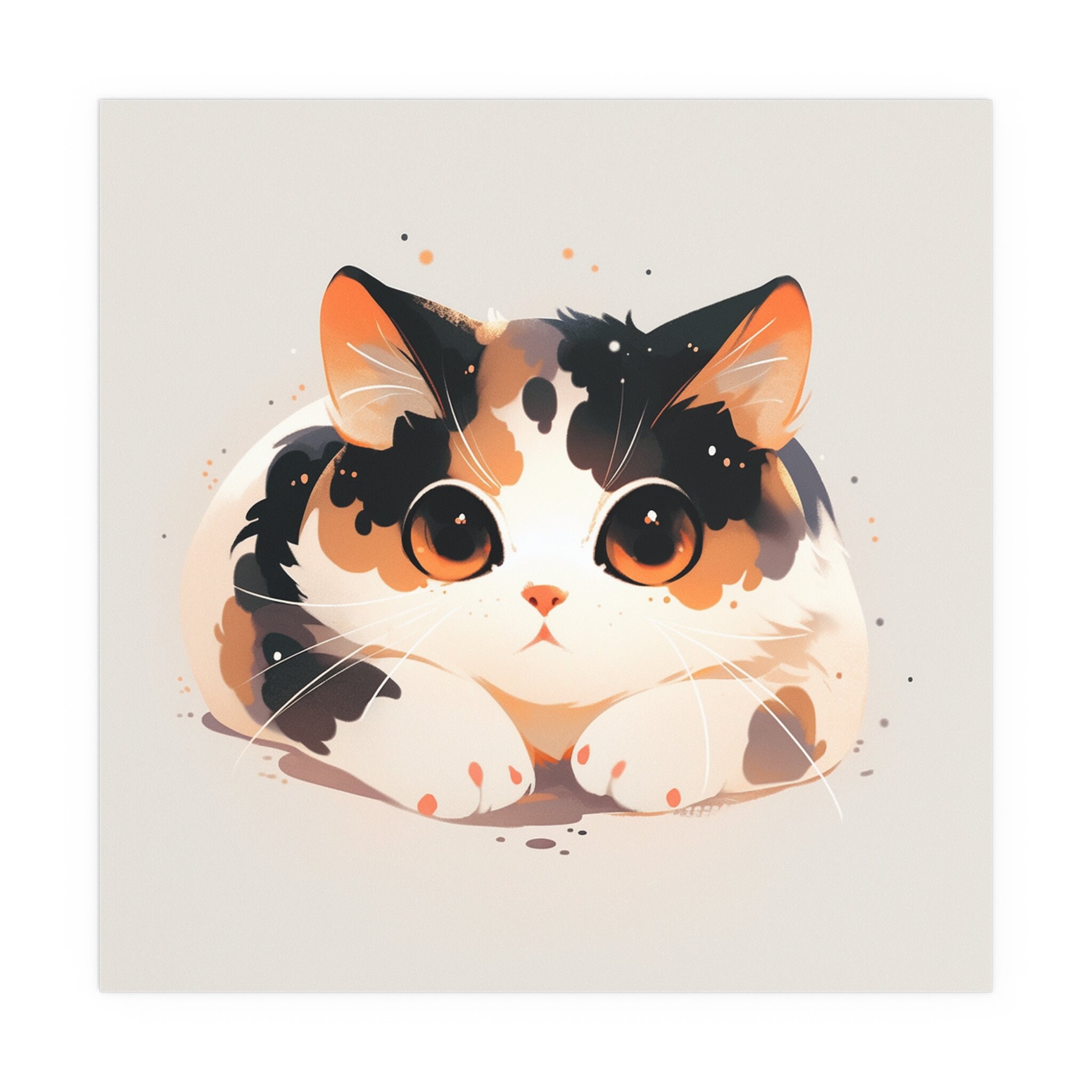Cute Tortoiseshell Anime Cat Poster Black, Ginger, White Cat Wall Art ...