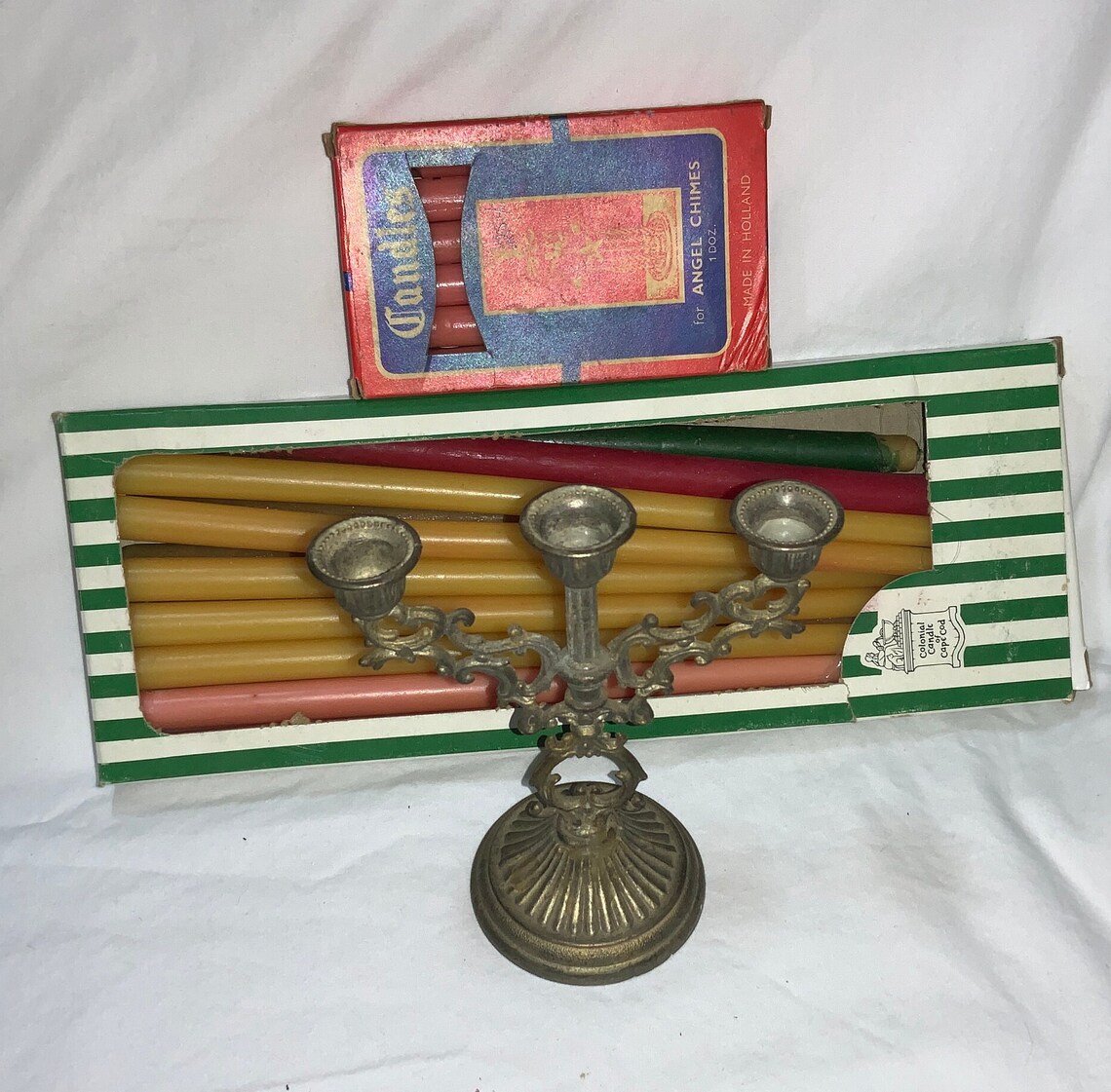 Candlestick Triple Candle Holder, Vintage Silver With Antique Patina ...