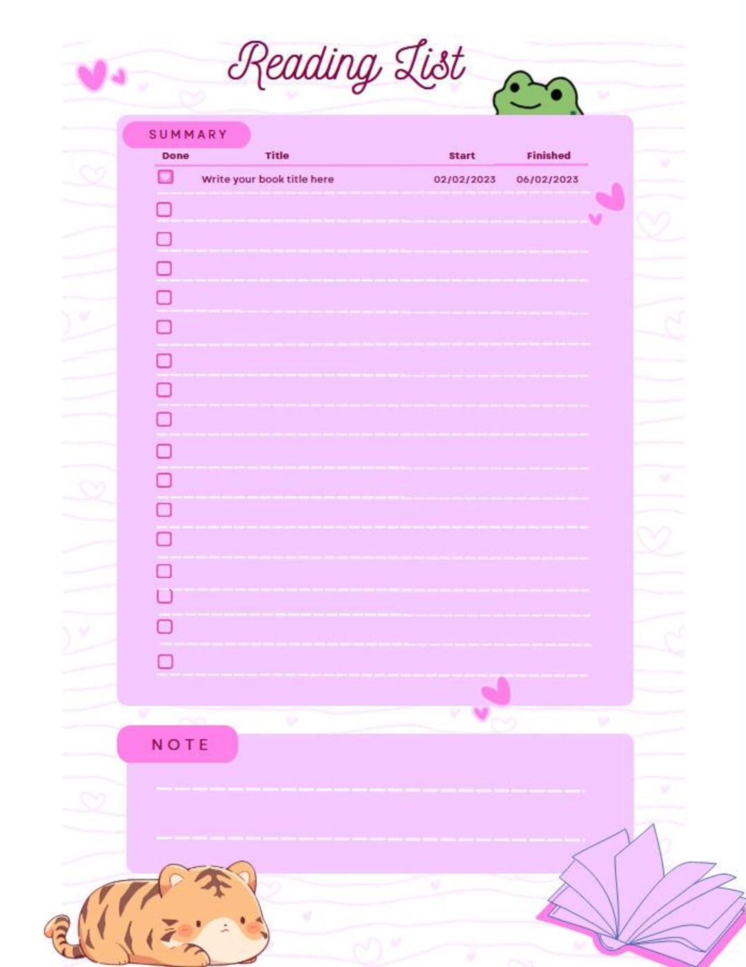 Reading Log Print Out Downloadable PDF - Etsy