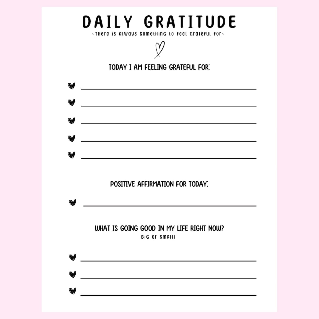 Daily Gratitude Worksheet, Mindfulness Journal Prompt Printable ...