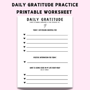 Daily Gratitude Worksheet, Mindfulness Journal Prompt Printable ...