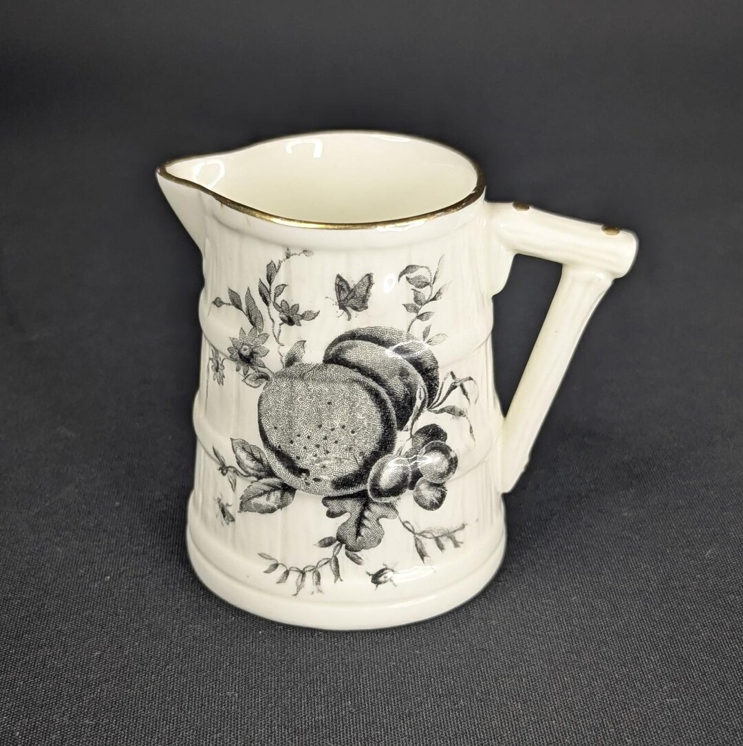 Royal Worcester Mini Creamer Wood Barrel Texture Porcelain With Black ...