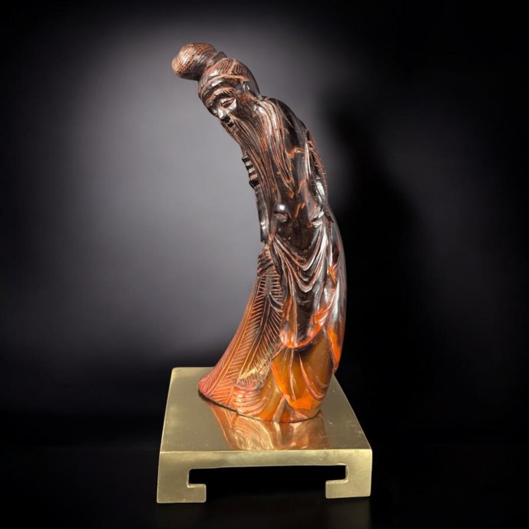 Vintage Chinese Carved Horn Scholar Figure - Republic Era Art on Brass ...