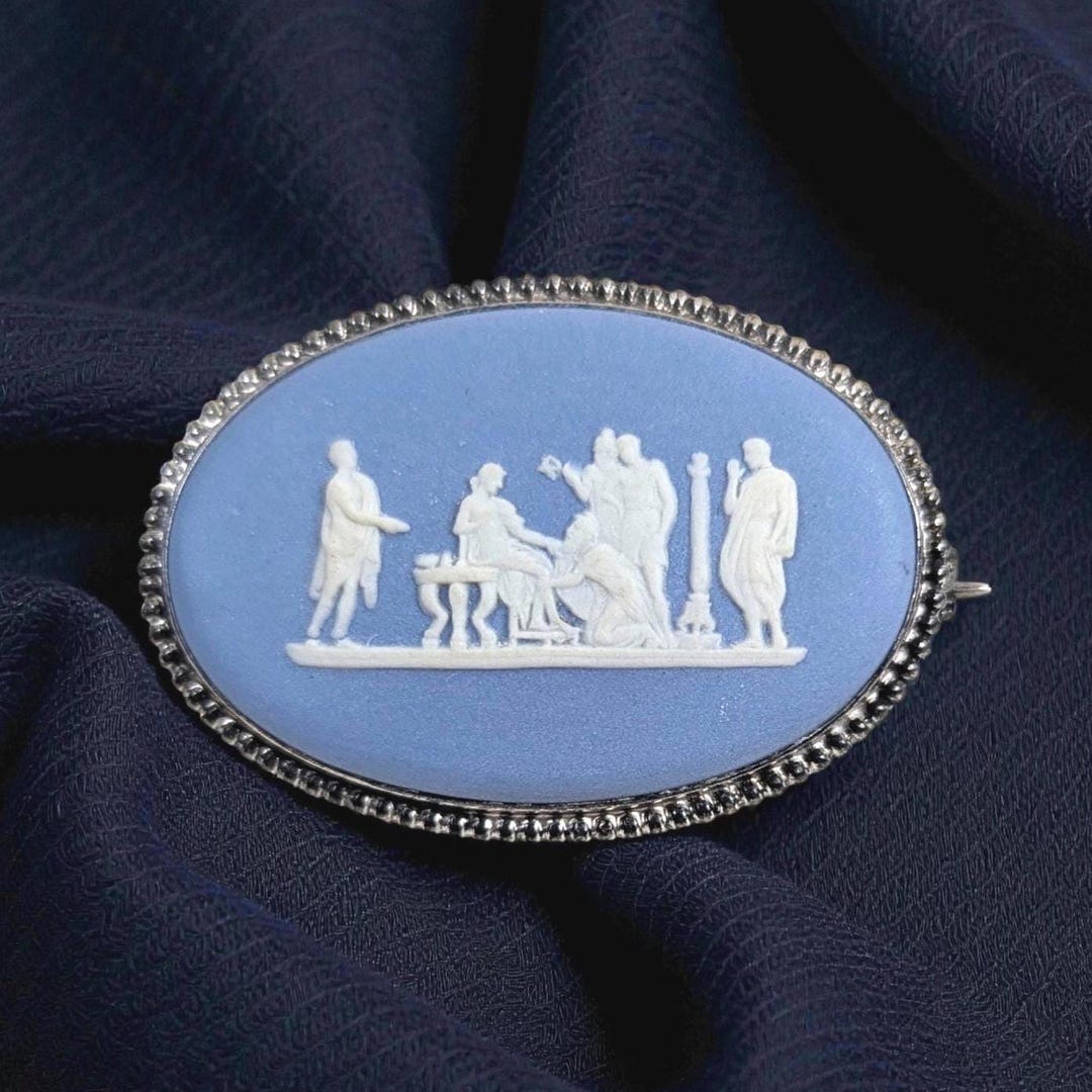 Sterling Silver Wedgwood Blue Jasperware Cameo Brooch, Dated 1969 - Etsy