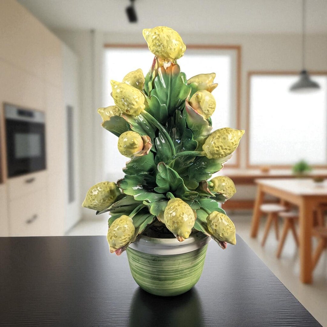 Italian Majolica Lemon Tree Centerpiece, Hand Painted Capodimonte Style ...