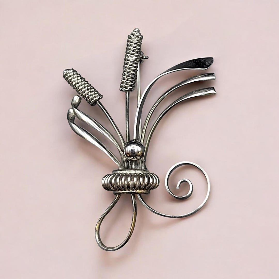 Vintage Bond Boyd Sterling Silver Cattail Brooch | 925 Signed Pin | 2. ...
