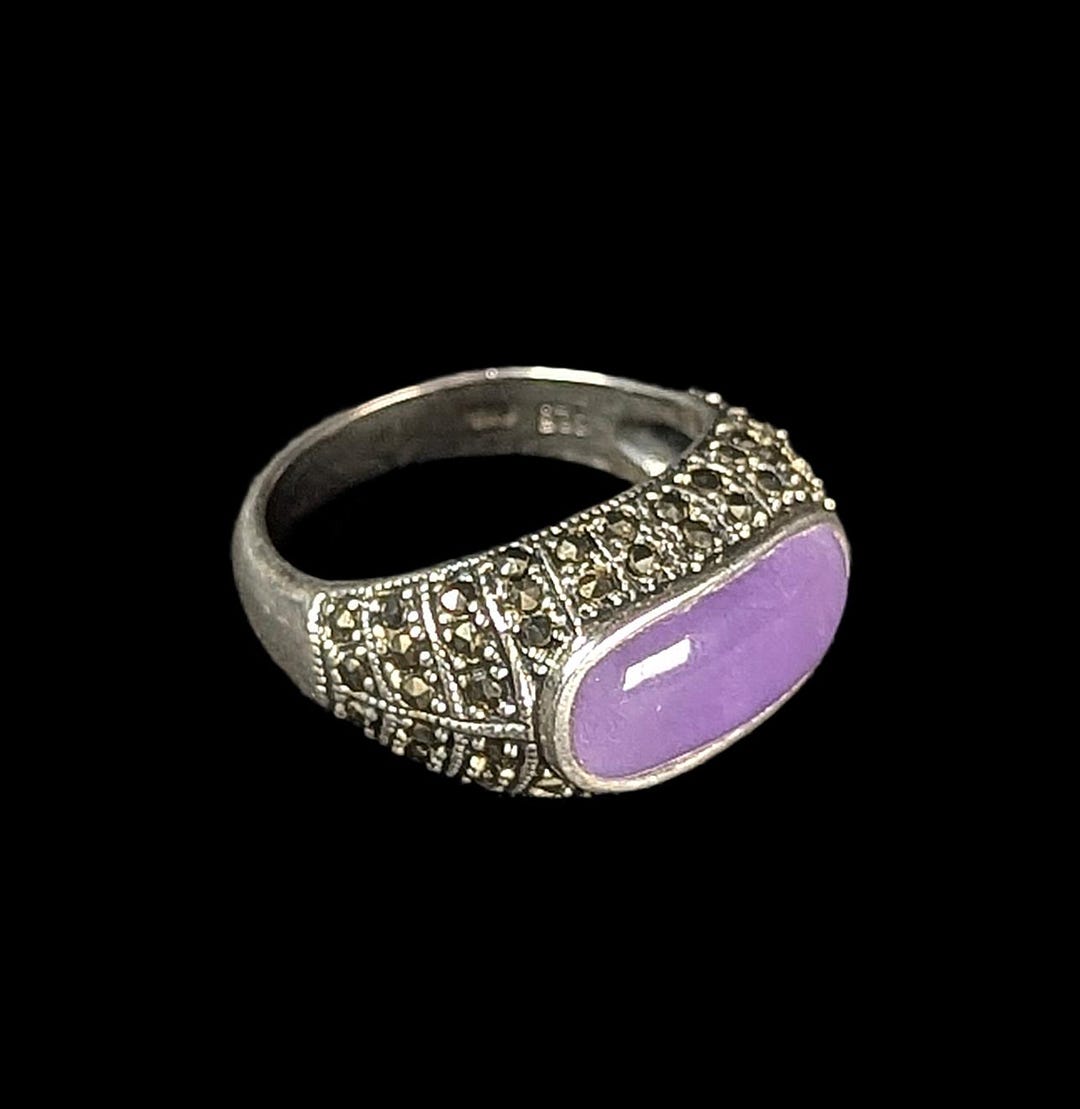 Vintage Purple Jade and Marcasite Sterling Silver Ring – Size 6.75 ...