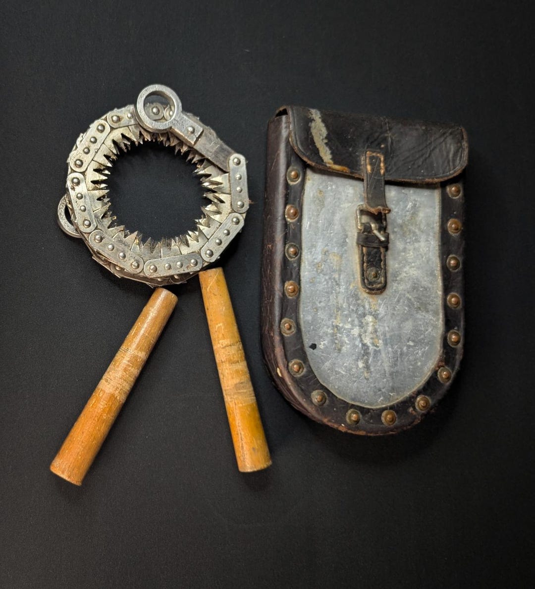 Antique Rare Swedish Roll up Chainsaw W/ Aluminum Case and Wooden ...