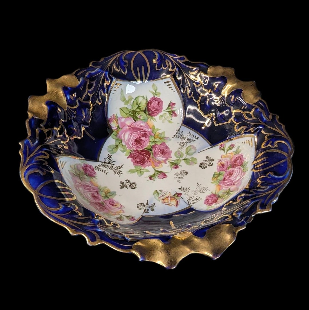 IPF Germany Antique Hand-painted Porcelain Bowl - Floral & Gilded - 10. ...