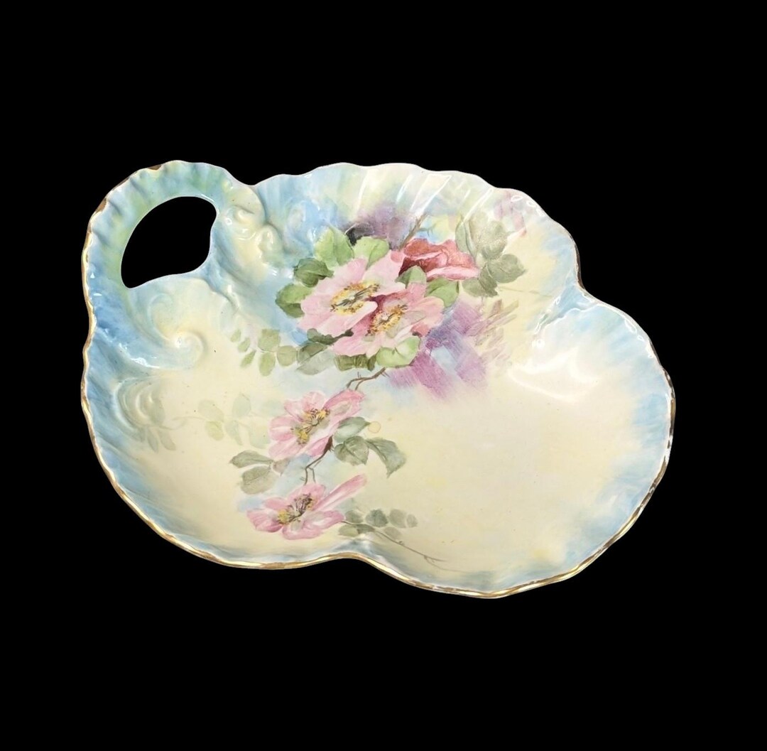 Antique Herman Ohme Germany Hand Painted Floral Gold Gilt Trinket Dish ...