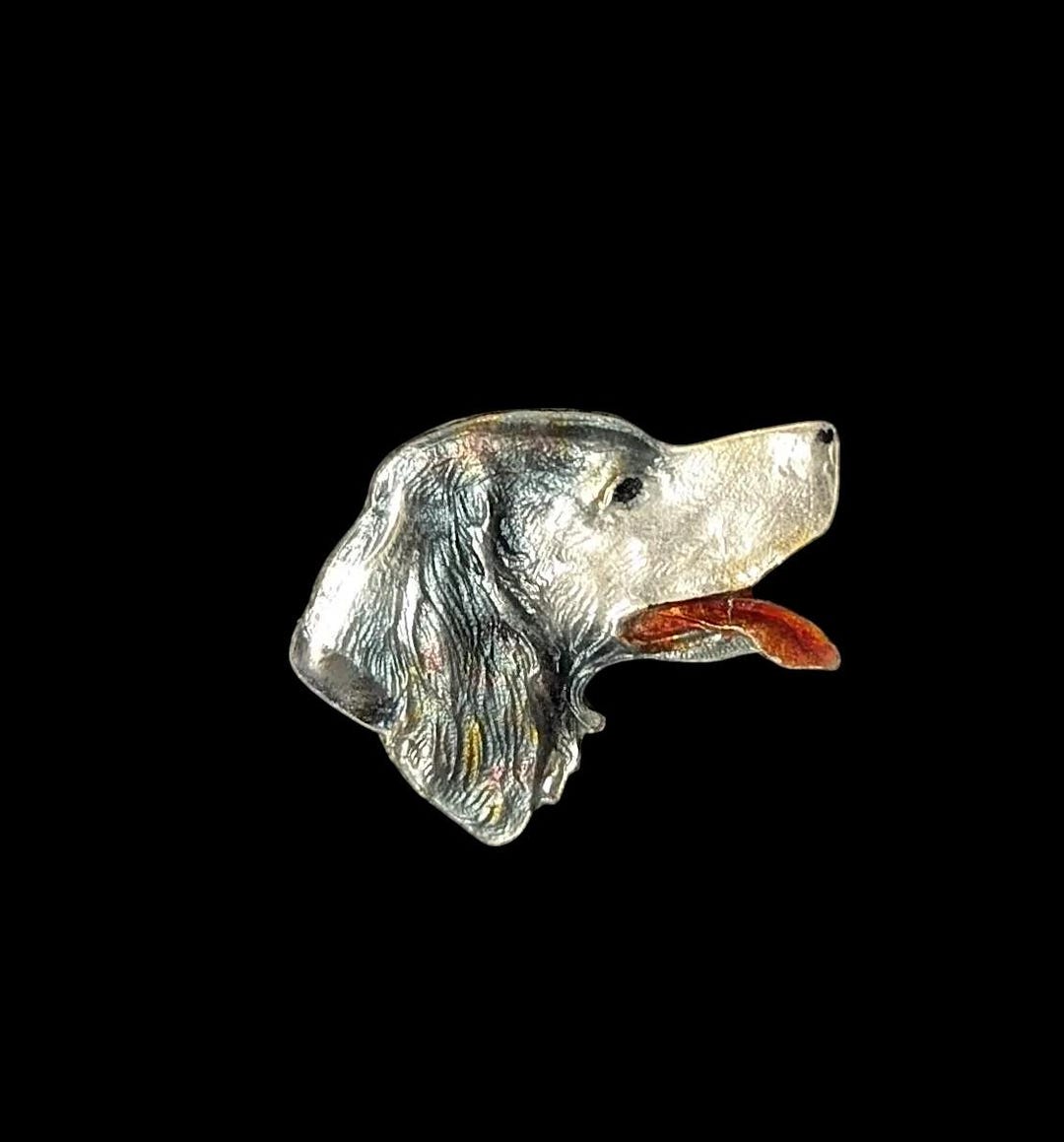 Vintage Enamel and Sterling Silver Spaniel Setter Dog Pin / Brooch ...