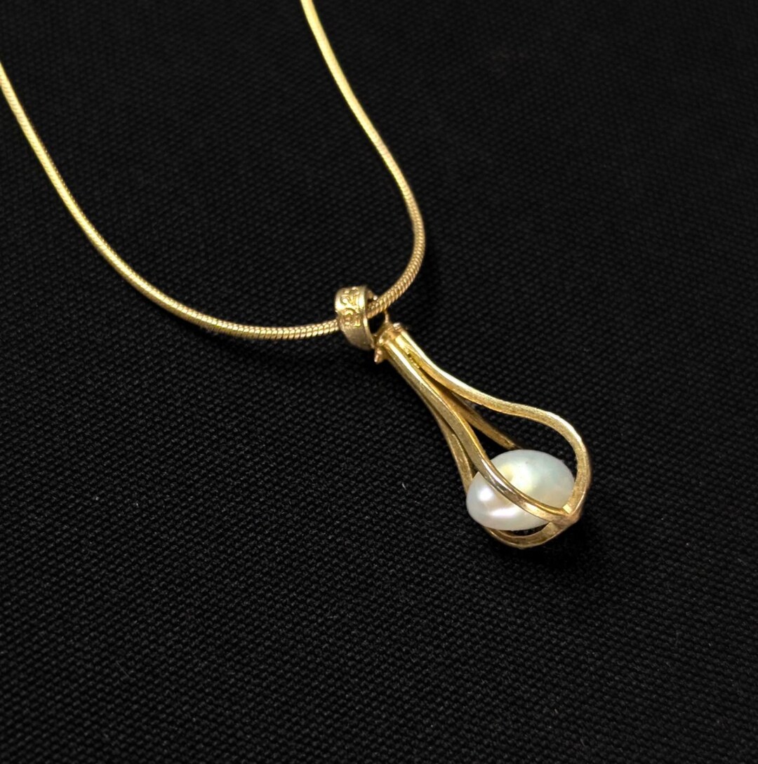 Gold Over Sterling Caged Pearl Pendant Necklace - Etsy