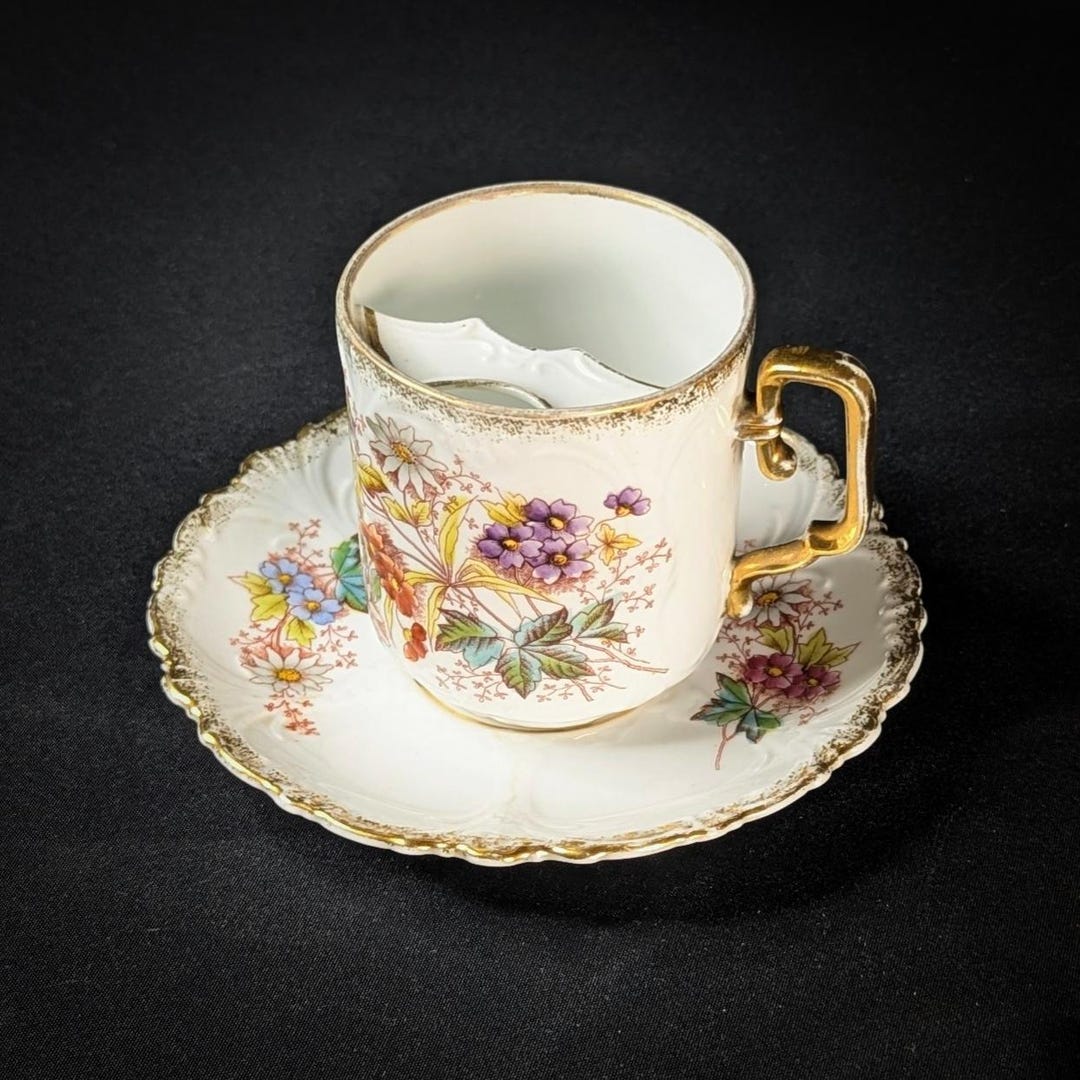 Antique Hand Painted Moustache Porcelain Teacup and Saucer Dresden ...