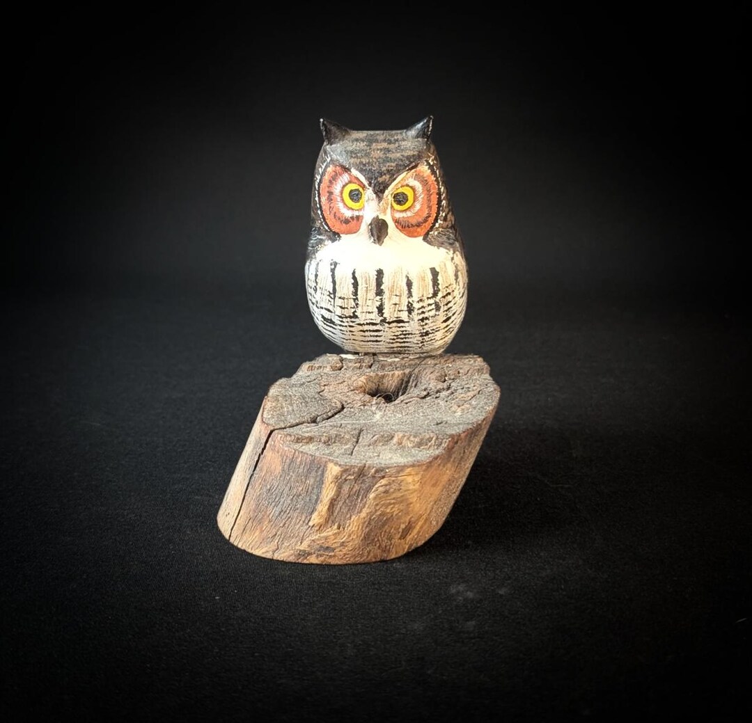 Vintage Russ Coburn Wooden Folk Art Great Horned Owl Carving, Signed - Etsy