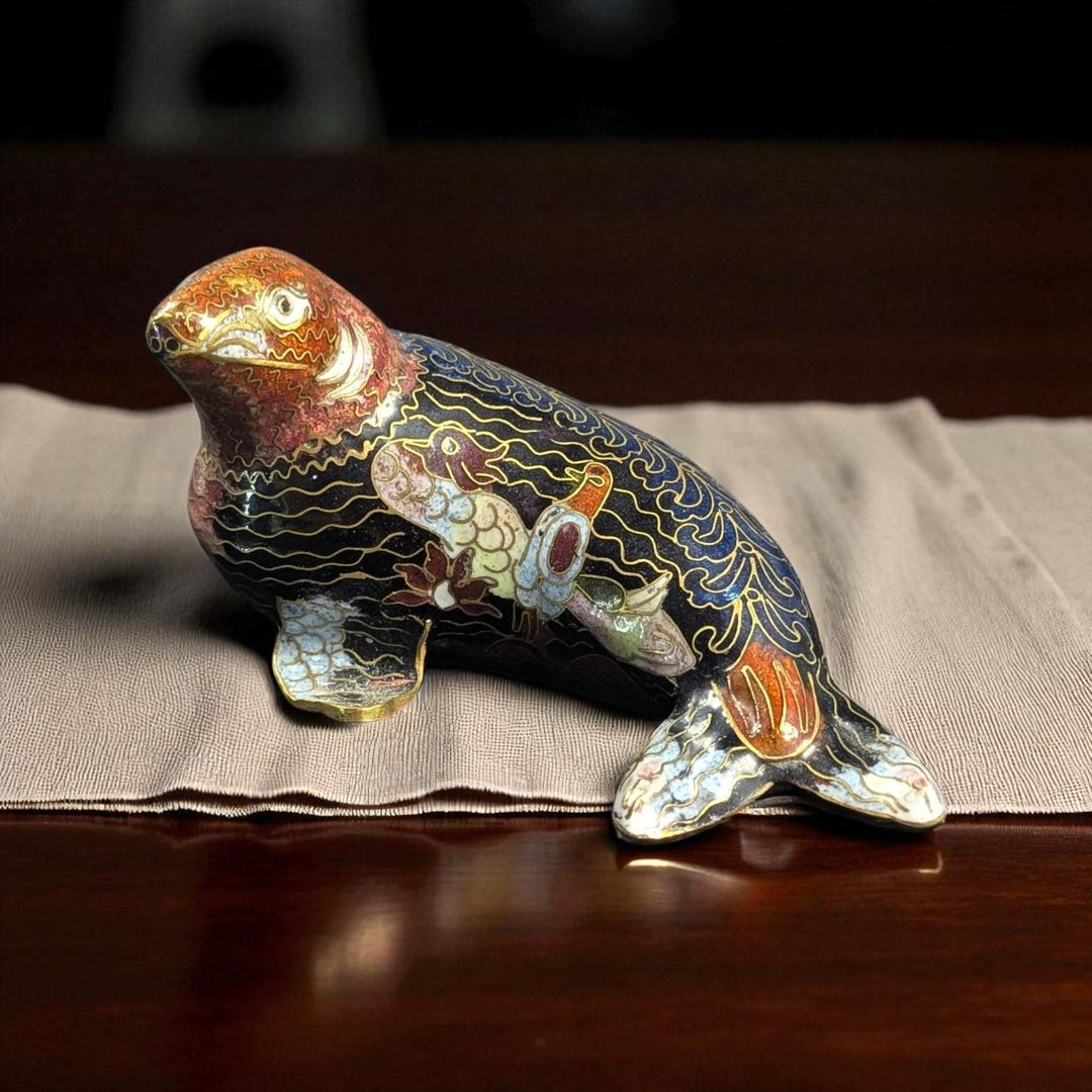 Vintage Cloisonné Seal Figurine – Hand Enameled Chinese Animal Statue ...