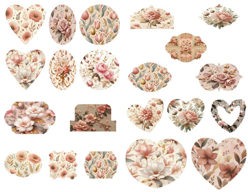 Pink & Gold Floral Digital Paper Kit: Vintage Ephemera, Junk Journal ...