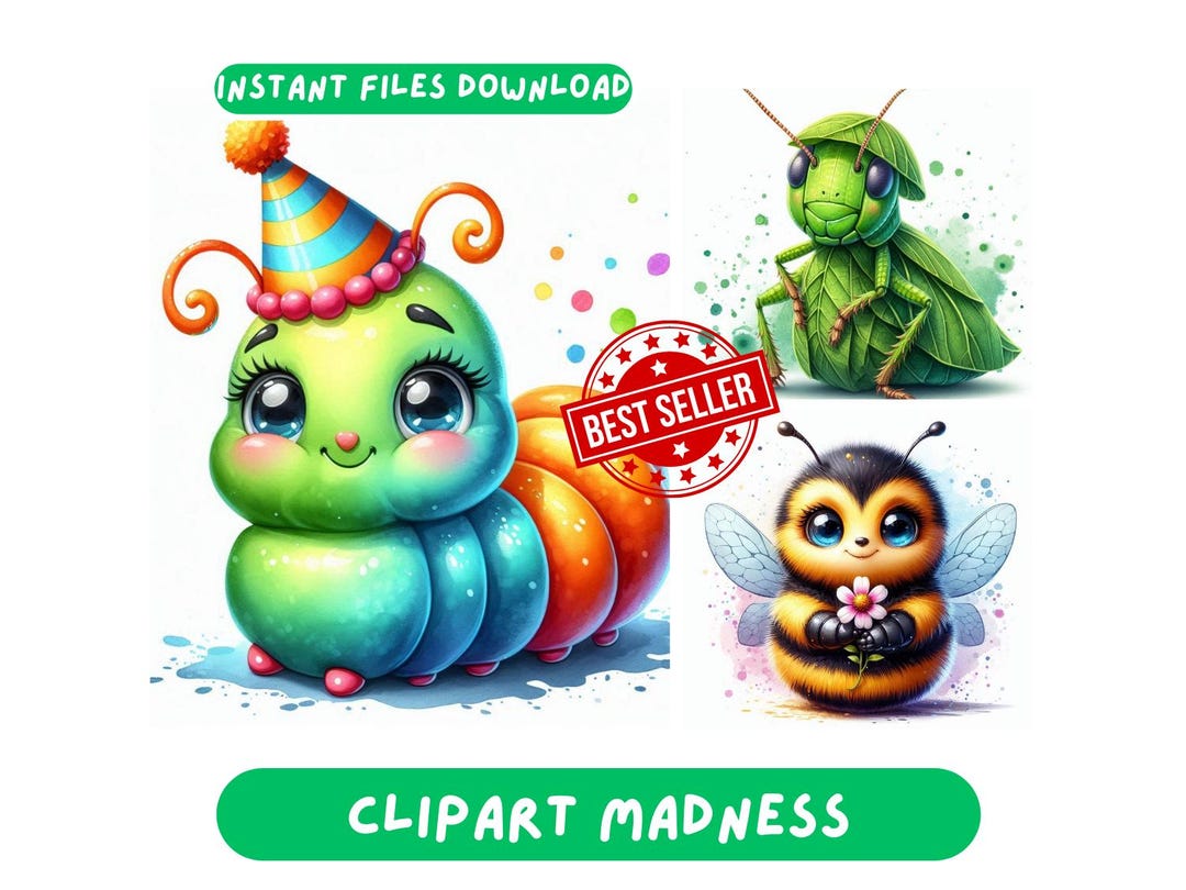 43 Cute Bug Clipart PNG Bundle, Adorable Bug Printable Art Sublimation ...