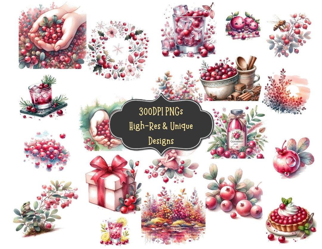 Cranberry Watercolor Clipart Bundle: DIY Crafts & Scrapbooking (digital ...