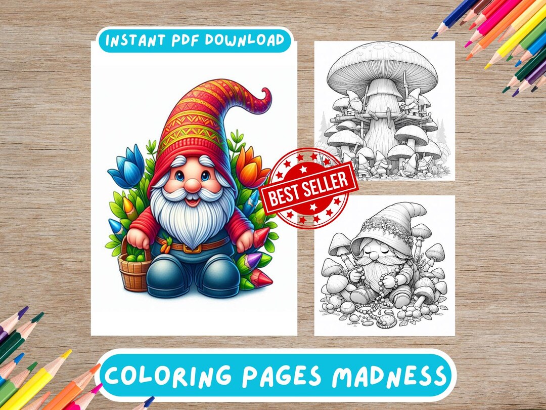 50 Gnomes Adult Coloring Pages, Kids and Adults Coloring Pages, Instant ...