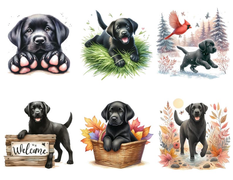 Black Lab Watercolor Clipart Bundle: 61 PNG Graphics (digital Download ...