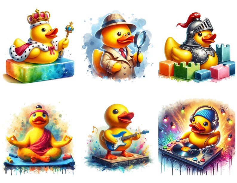 Watercolor Rubber Duck Clipart Bundle: Whimsical PNG Graphics (digital ...