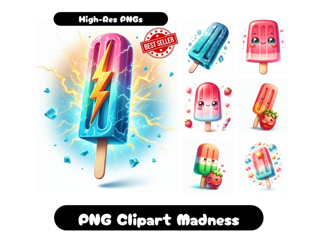 25 Popsicle Clipart PNG Set: Cute Popsicle PNG Summer Treats Popsicle ...