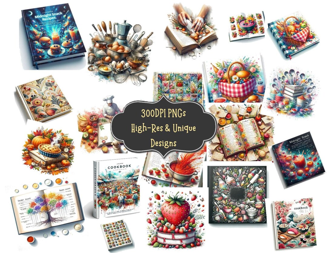 60 Cookbook Watercolor Clipart PNG Bundle: Printable PNG Images for ...