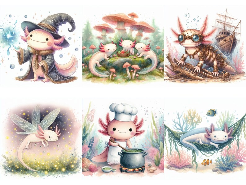 Axolotl Watercolor Clipart – Aquatic Newt PNG Digital Images ...