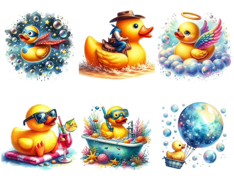 Watercolor Rubber Duck Clipart Bundle: Whimsical PNG Graphics (digital ...