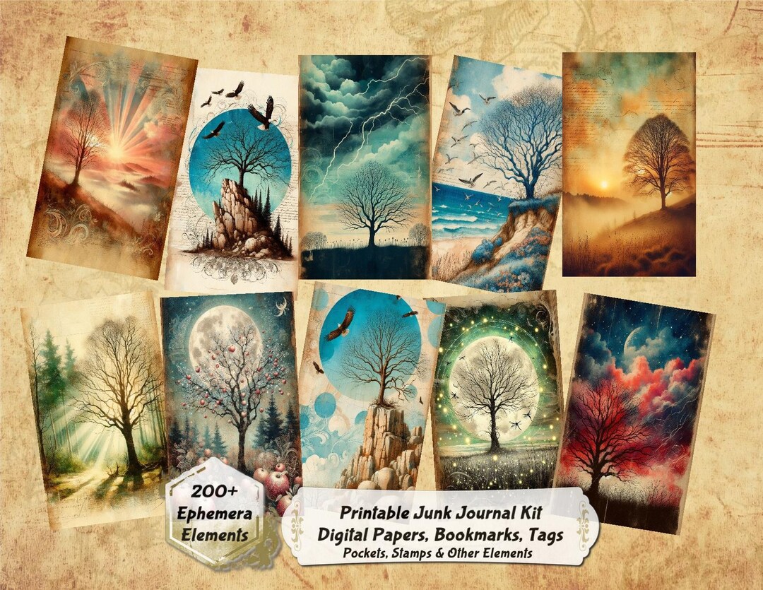 Bare Tree Junk Journal Kit: 52 Wintry Tree Digital Papers & Ephemera ...