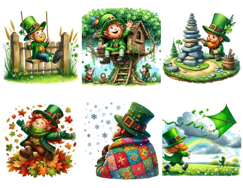 60 Cute Leprechaun Watercolor Clipart PNG Bundle: Printable PNG Clipart ...