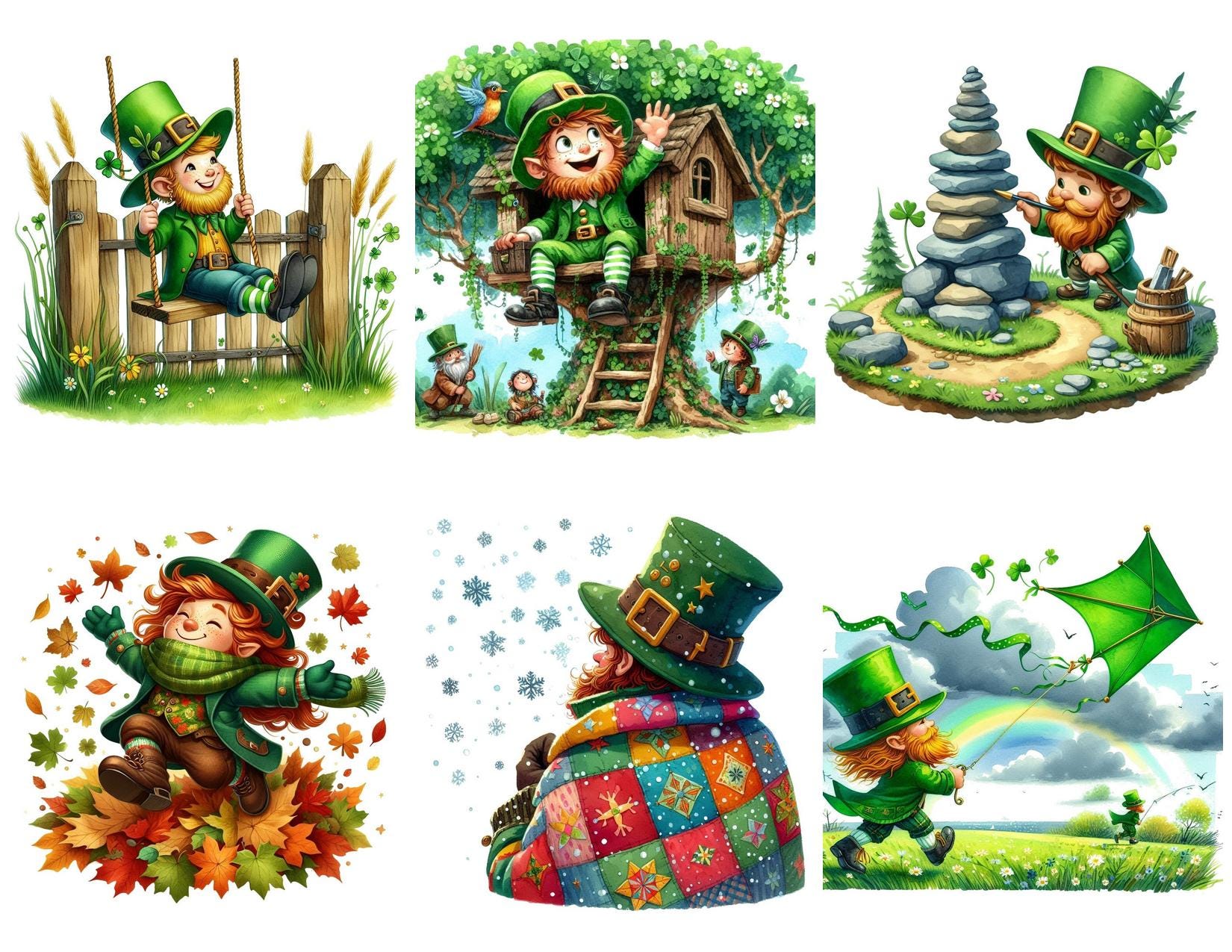 60 Cute Leprechaun Watercolor Clipart PNG Bundle: Printable PNG Clipart ...