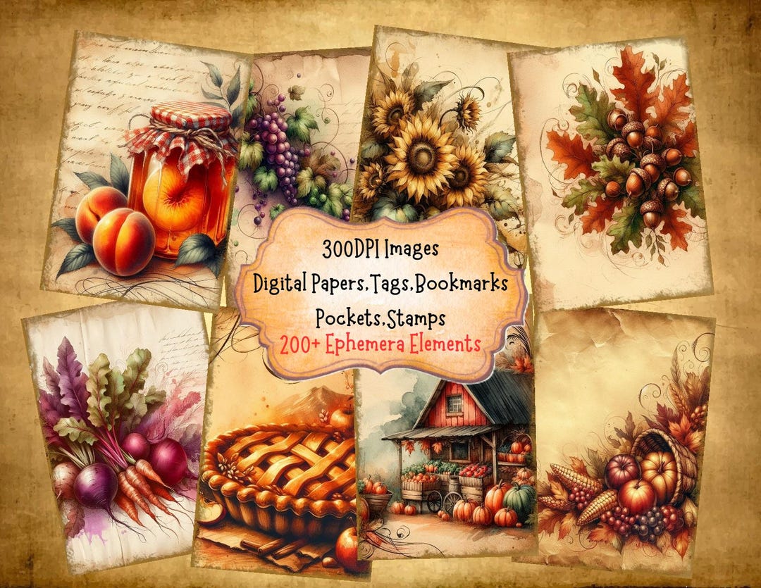 Fall Harvest Junk Journal Kit With Digital Papers Digital Kit Printable ...