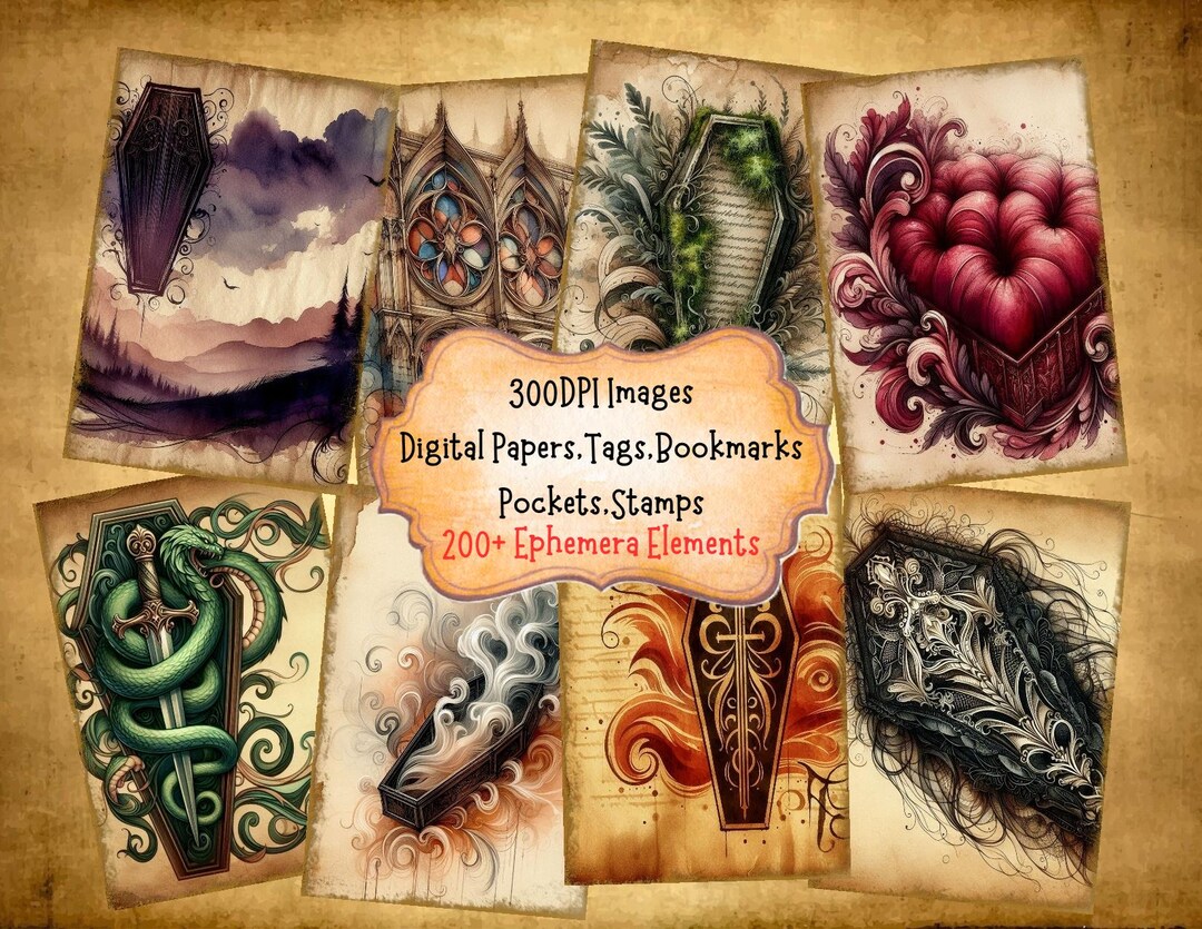 Coffin Shape Patterns Junk Journal Kit With Digital Papers Clipart ...