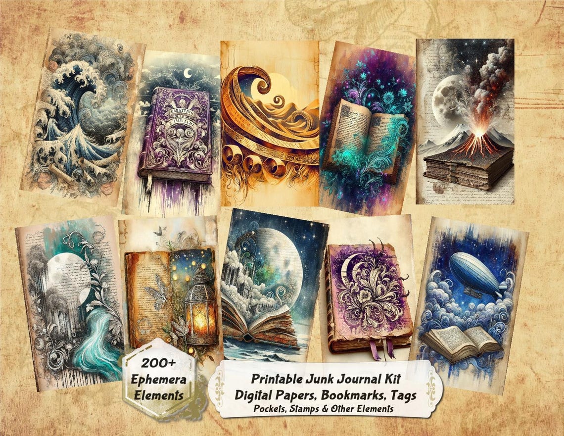 Altered Book Art Journal Kit: 56 Modified Book Digital Papers ...